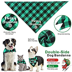Idepet 3 PCS Christmas Dog Bandanna Bow Tie Collar with Reindeer Headband Costume Xmas Pet Plaid Triangle Bibs Scarf Kitten Adjustable Bow Tie for Cats and Dogs Puppy Christmas Decoration (Green)