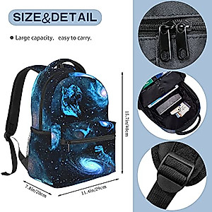 Dinosaur Backpack for Men Animals Blue Space Galaxy Print Bookbags for Men Lightweight Waterproof Adjustable Strap Bags Travel Laptop Backpack