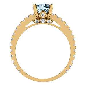 Clara Pucci 1.48ct Round Cut cathedral Solitaire Sky Blue Topaz Designer Wedding Bridal art deco Anniversary Ring 14k Yellow Gold 11