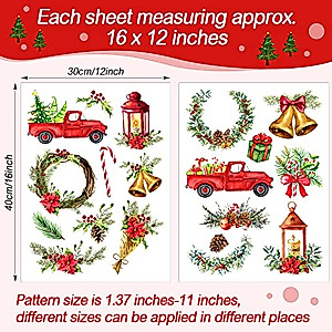 4 Sheets Christmas Rub on Transfer 12 x 16 Inch Vintage Craft Transfers for Furniture Christmas Tree Rub on Decals for Christmas Celebration (Classic Style)