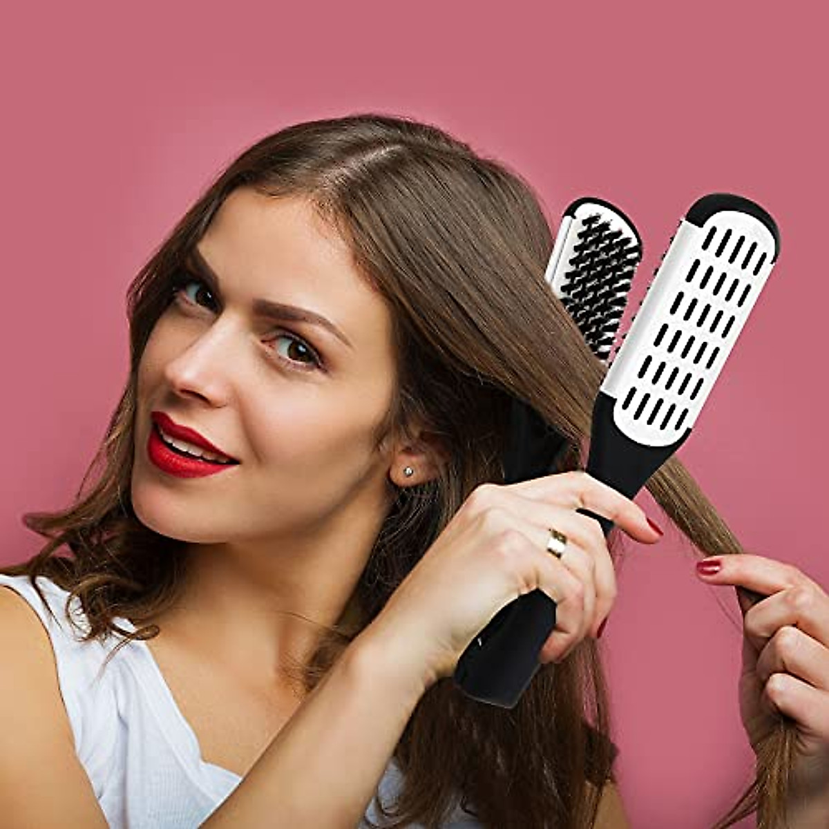 CCbeauty Boar Bristles Double Sided Brush, Hair Straightener Brushes Comb, Stimulates Scalp, Reduces Frizz, Prevents Oil Build-Up, Gives Hair Shine, Naturally Conditions Hair, 140g, Glossy White