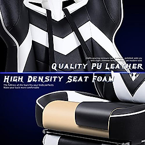 Zeanus Ergonomic Gaming Computer Chair, Recliner Computer Chair with Footrest, Office Gamer Chair with Massage, Big and Tall Racing Chair, Gaming Chairs for Adults, High Back Gaming Desk Chair White