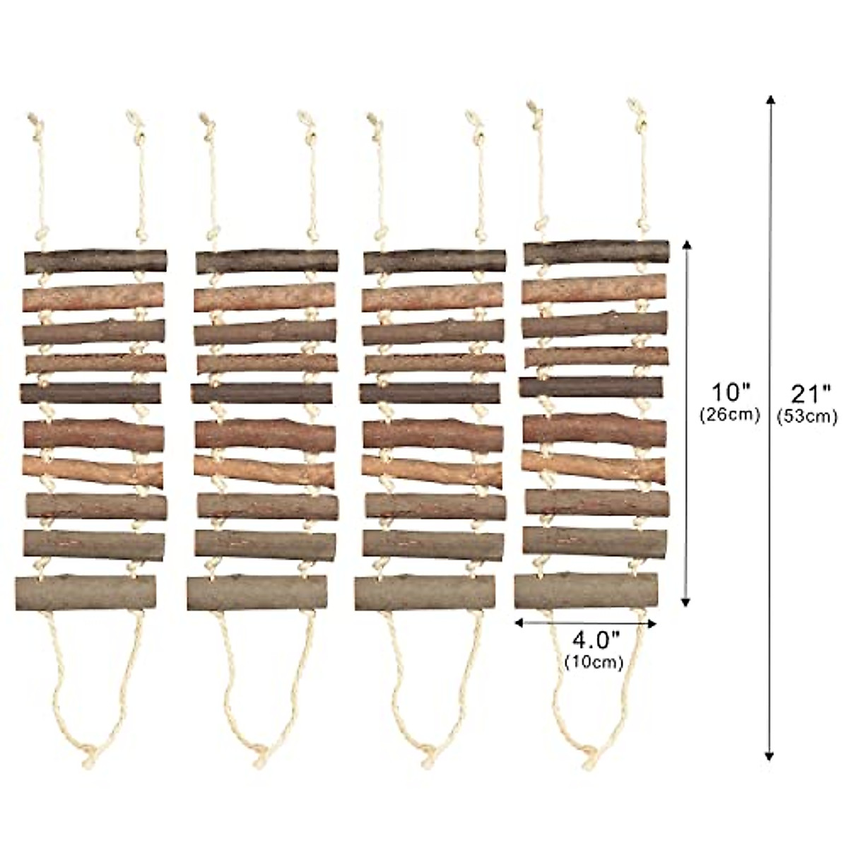 CEDAR ALPHA 4Pk 20" Natural Ladder, Hermit Crab,Bird Swing Ladder Chewing Toys Hanging,Pet Bird Cage Rodents Parakeet Ladder Bridge