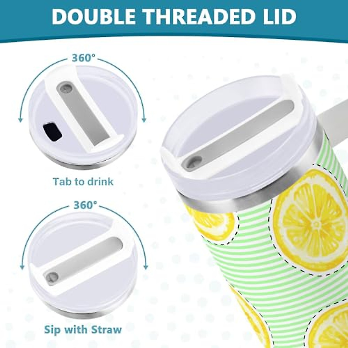 DIGTIA Stainless Steel Insulated Tumbler w/Handle & Straw, Lemons Yellow Double Wall Vacuum Travel Coffee Mug Cup w/Lid, Leak-Proof Sports Fruit Water Bottle,30oz