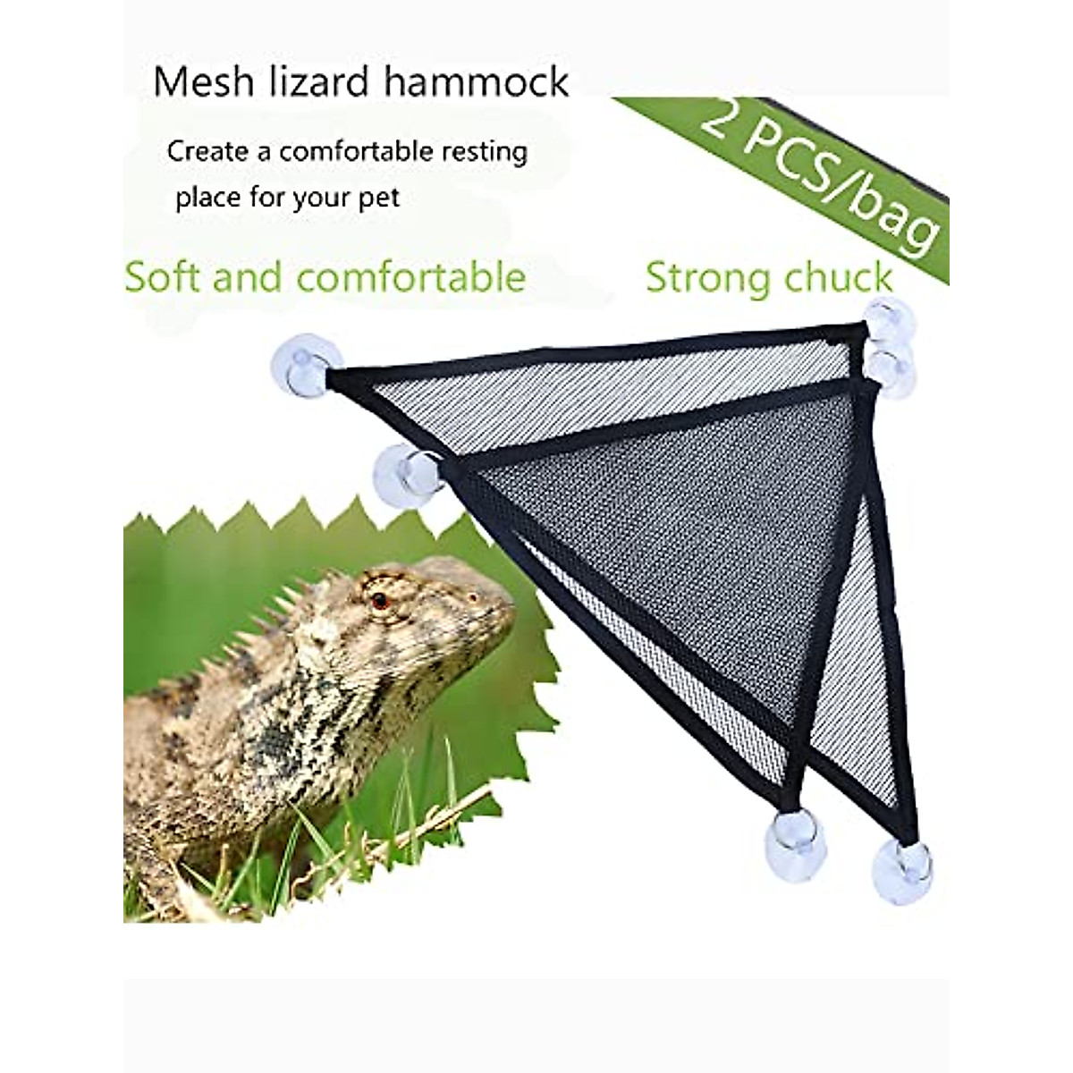 2 Pack（Small） Bearded Dragon Lizards Hammock Triangle Shape with Strong Suction Cup Reptile Hammock Decor Accessories Suitable for Large & Small Geckos, Chameleon or Lizards