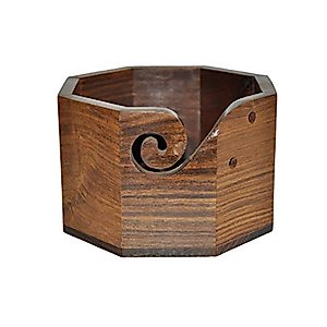 Premium Solid Hard Rose Wood Crafted Wooden Portable Octagonal Yarn Bowl Holder for Knitting Crochet 6 x 6 x 4 inch Christmas Gift Set | Hind Handicrafts