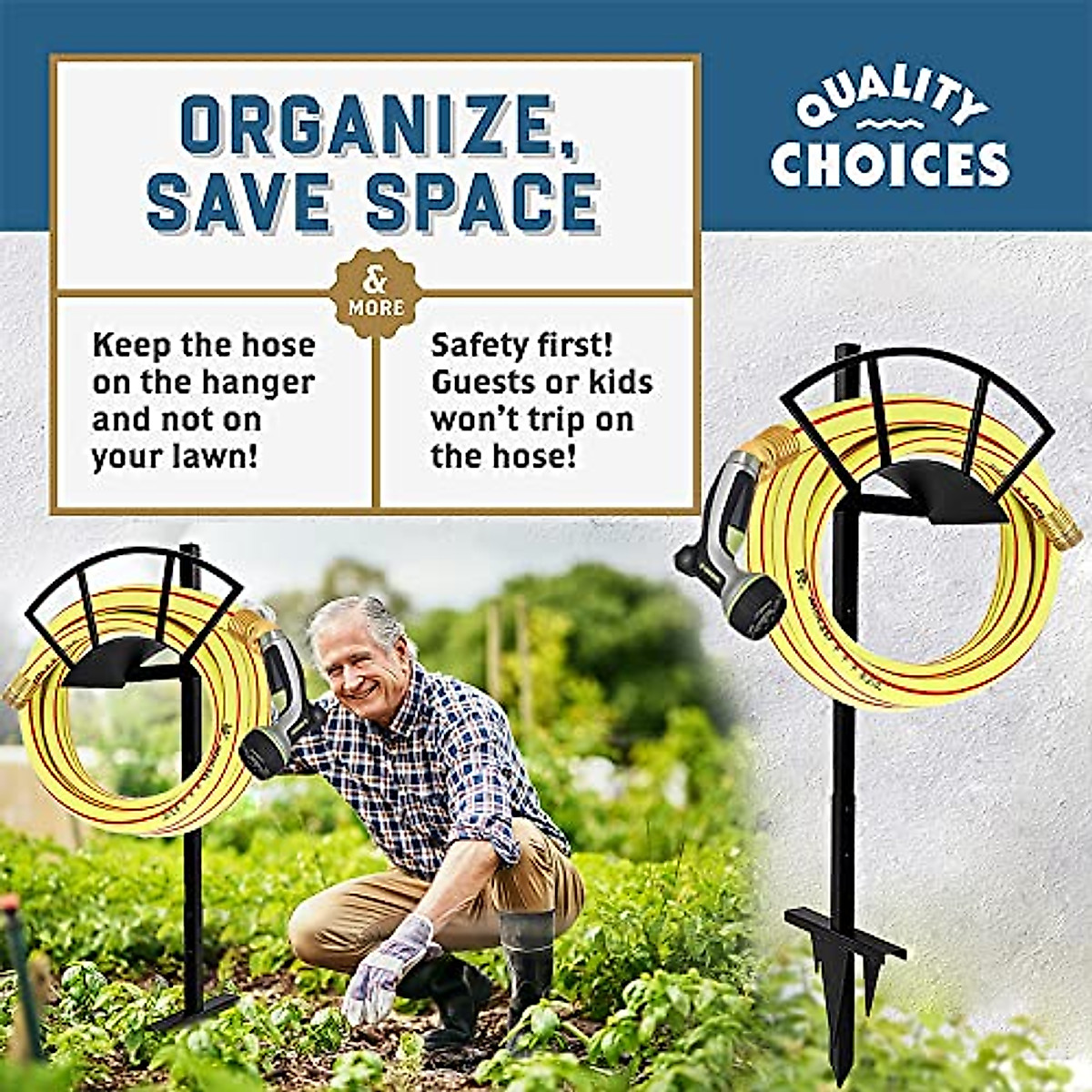 Garden Hose Holder Freestanding, Water Hose Holder, Hose Hanger Heavy Duty Garden Hose Reel Hose Rack, Hose Storage Hose Stand Decorative Hose Organizer for for Garden, Lawn,Yard, Black