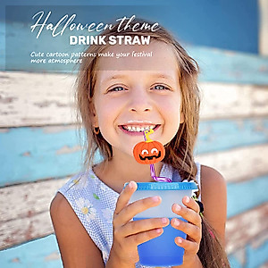 24 Pack of Cocktail Stirrers Curved Straws, Clear Reusable Pumpkin Witch Spider Pattern Drinking Straws for Halloween Party Decoration Supplies Birthday Party Favors, 8 Styles