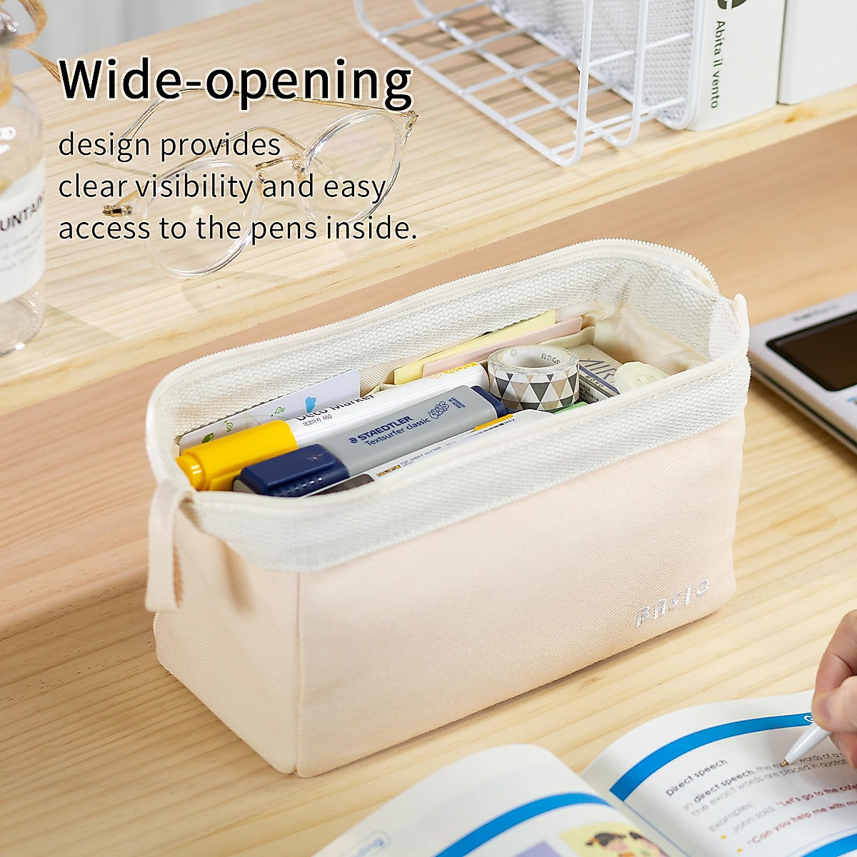 CICIMELON Wide-Open Pencil Case Big Capacity Pencil Pouch Portable Pen Bag School Supplies for Students Boys Girls, Beige