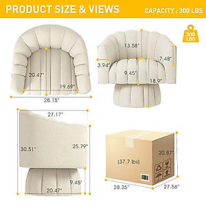 Accent Chair Mid Century 360 Degree Swivel Chair,Modern Lounge Sofa Round Barrel Chair with Wide Upholstered,Fluffy Velvet Fabric Chairs for Home Sofa Living Room/Bedroom/Waiting Room (Beige)