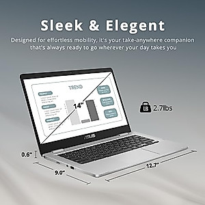 ASUS C423NA Chromebook 14" HD Laptop, Intel Celeron N3350 Processor, 8GB RAM, 64GB eMMC Flash Memory, Intel HD Graphics, HD Webcam, Stereo Speakers, Chrome OS, Silver (Renewed)