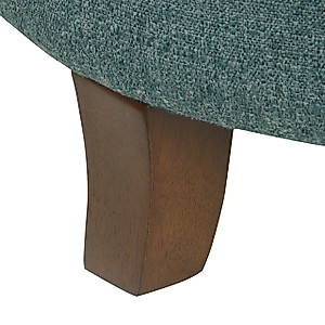 HomePop by Kinfine Fabric Upholstered Round Storage Ottoman - Button Tufted Ottoman with Removable Lid, Teal Woven