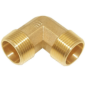 Joywayus 90-Degree Male Elbow Garden Hose Pipe Fitting Forged Brass Right Angle 3/4" GHT Male x 3/4" GHT Male (Pack of 2)
