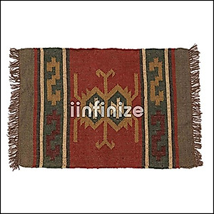 iinfinize Kilim Carpet Wool Jute Reversible Rug Runner Handwoven Vintage Mat Traditional Turkish Dhurrie Floor Mat Designing Rug Runner Decorative Living Room Carpet Yoga Pooja Mat 2x3 Ft