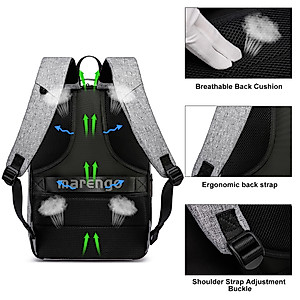 Marengo Smart Safe Business Travel Backpack with USB Charger Ebags for Men Women Office Work Mochilas Para Waterproof, Anti-Theft, Airline Approved, Fits 15.6" Laptops,Multi Compartment Backpack,Gray