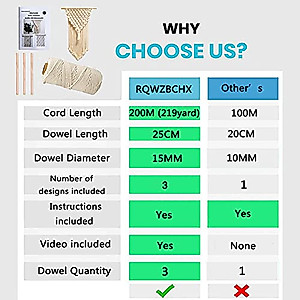 DIY Macrame Wall Hanging Kits, 3 Patterns Macrame DIY Wall Hangers for Beginners, Home Decor with 200 Meters Macrame Cord, 3 PCS Wooden Dowels and Instruction Booklet for Macrame Starters