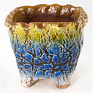 1 Pcs Square Handmade Bonsai, Cactus & Succulent, Accent Plant Pot 4"x 4"x 3.5" + Mesh