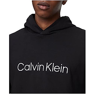 Calvin Klein Men's Relaxed Fit Logo French Terry Hoodie, Black Beauty, Medium
