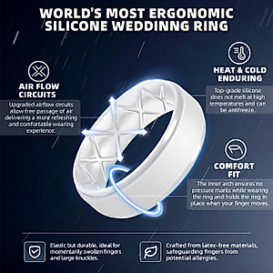 Egnaro Inner Arc Ergonomic Breathable Design, Silicone Rings Mens with Half Sizes, 7 Rings / 6 Rings / 5 Rings / 4 Rings / 1 Ring Rubber Wedding Bands, 8.5mm Wide-2mm Thick