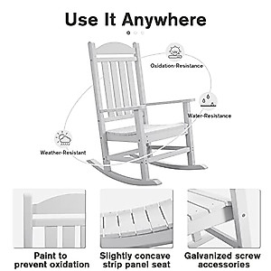 Devoko Rocking Chair Plastic Outdoor Indoor Patio Rocker Chair High Back All Weather Rocker for Patio Backyard Porch Garden (White)