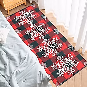 Kitchen Mats fo Floor, Merry Christmas Snowflake Red Black Buffalo Check Plaid Backed Rubber Dots Rugs,Non Slip,Absorbant Runner Rugs for Hallway Entryway,Kitchen,Laundry 1 pcs 23.6x70.9 Inch