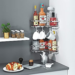 Adhesive Corner Shower Caddy,2 Pack Bathroom Corner Shower Basket Shelf With 6 Hooks Stainless Steel Shower Storage Organizer Shampoo Holder, No Drilling Shower Shelf Basket Bathroom Shelf Rack