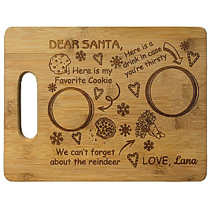PlaqueMaker Customizable Dear Santa Cookies, Milk, and Reindeer Treats Wood Cutting Board - Add Your Children’s Names and Use it Year After Year.