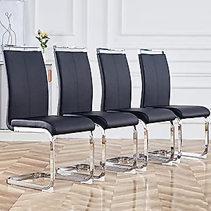 nikxun Modern Dining Chairs Set of 4 pcs Armless Side Chairs with Sturdy Metal Legs，PU Leather Padded Seat High Back for Living Kitchen Dining Room Office Waiting Room,Leisure,Wedding (Black+PU)