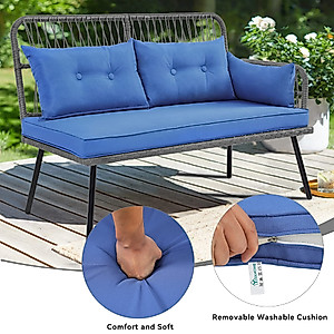 YITAHOME Patio Furniture L-Shaped Coversation Sectional Outdoor Sofa Set for Backyard, Porch with Thick Cushions Detachable Lounger, Side Table (Gray+Navy Blue)