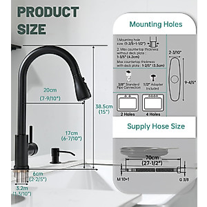 Matte Black Kitchen Faucet with Pull Down Sprayer and Soap Dispenser, DAYONE Single Handle High Arc Stainless Steel Kitchen Faucet Tap, with Escutcheon & 3 Functions, DAY-APS257MB