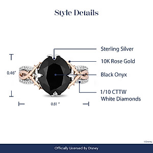Jewelili Enchanted Disney Fine Jewelry Sterling Silver and 10k Rose Gold 1/10 Cttw Diamond and Black Onyx Maleficent Ring Size 6