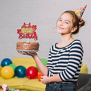 Embhhor Circus Happy Birthday Cake Topper, Carnival Zoo Animals Themed Birthday Cake Decor, Baby Shower Kids Birthday Party Decoration Supplies