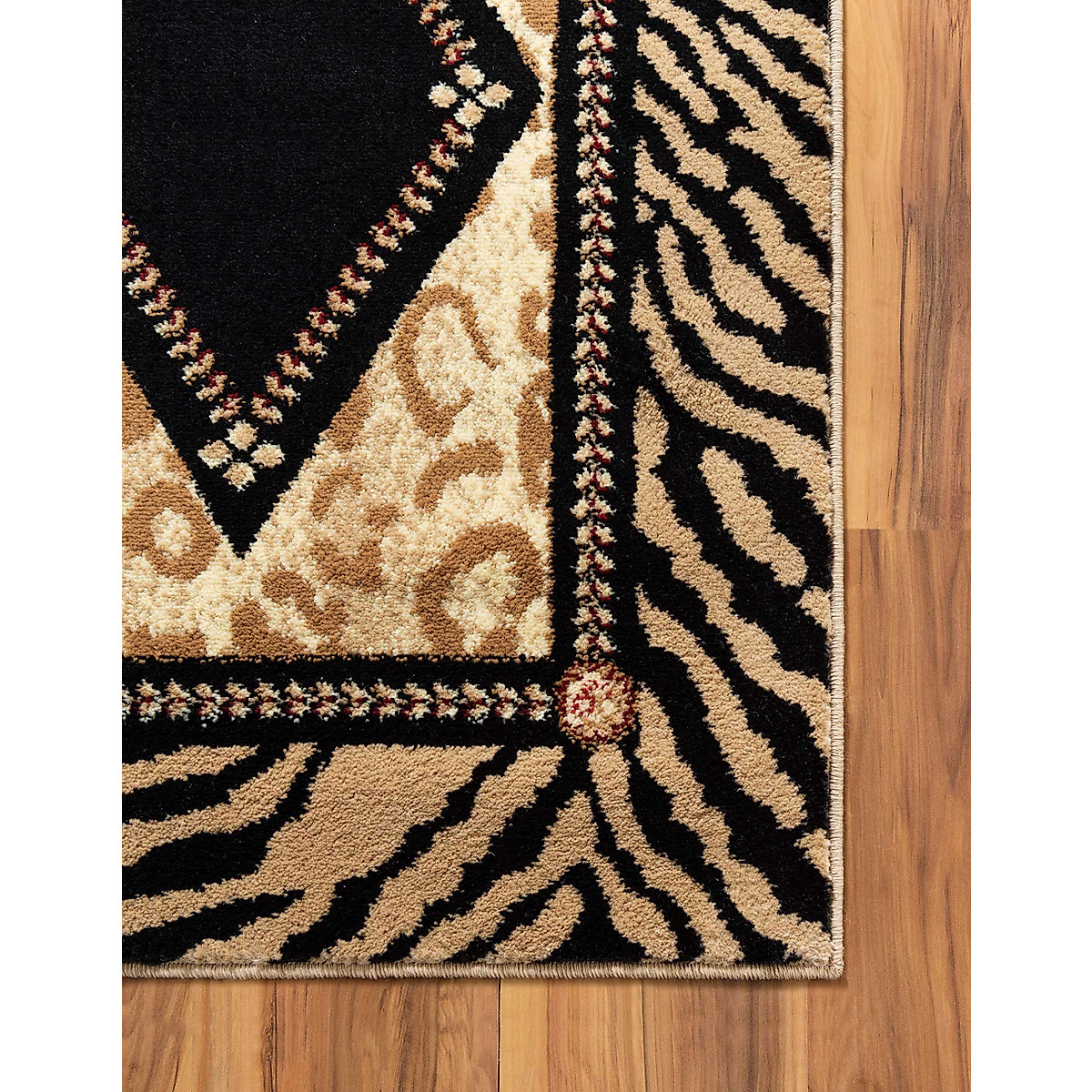 Unique Loom Wildlife Collection Animal Inspired with Leopard Geometric Bordered Design Area Rug, 6 ft x 9 ft, Light Brown/Black