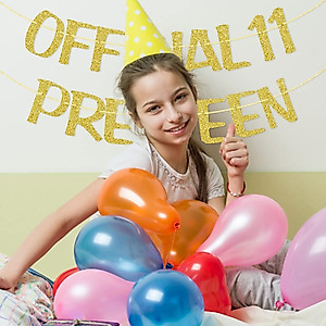 11th Birthday Gold Glitter Banner, Official 11 Pre-Teen Decoration, Cheers to 11 Years Old Birthday Party Sign