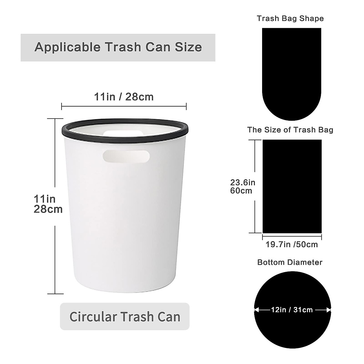 Toplive Trash Bag Garbage Bag Trash Bags Wastebasket Bin Liners for Home Bathroom Bedroom Kitchen Office Trash Can (Black, 4 Gallon - 1.2Mil)