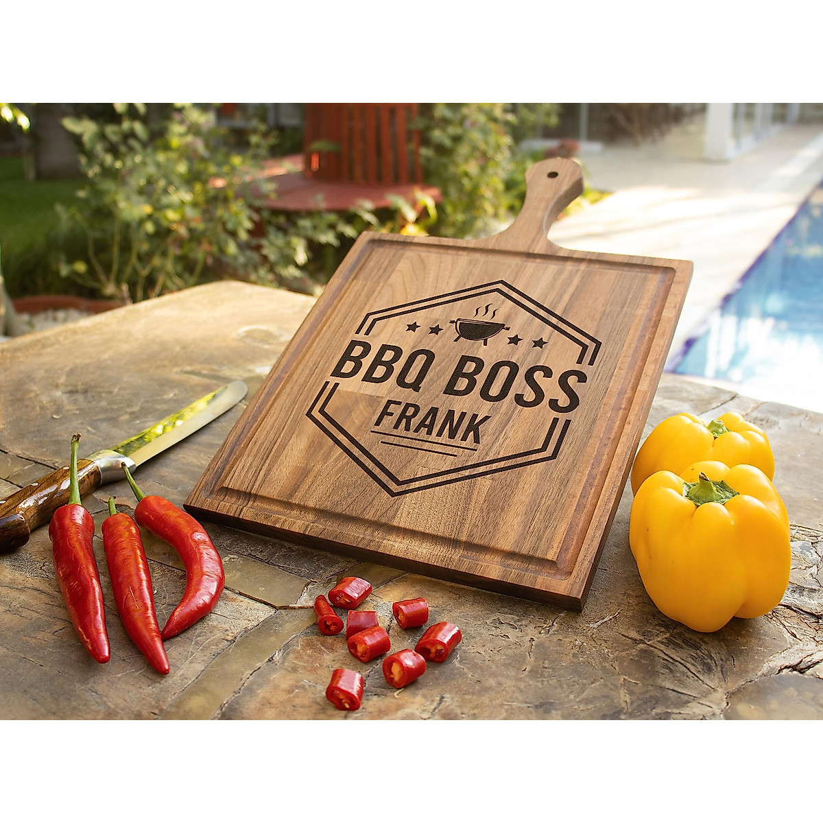 Custom Cutting Board | Personalized Cutting Board | Charcuterie Board | Custom Steak Board | Personalized Bbq Board | Cutting Board for Kitchen | Gift for Dad (With Handle)