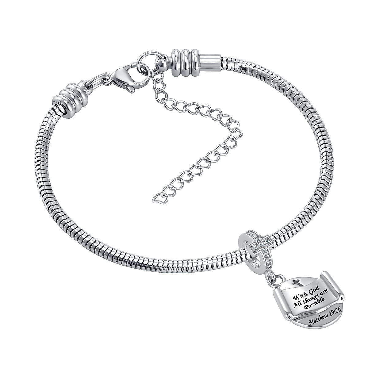 NanMuc Bible Cross Religious with God All Things are Possible Women's Bead Charms for Pandora Charm Bracelets, Copper