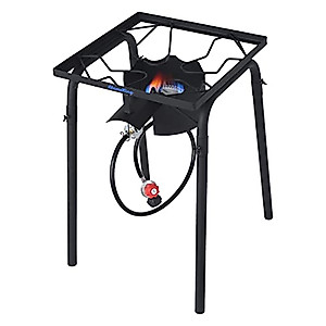 Flame King FK-100KSB Heavy Duty 100,000 BTU Propane Gas Single Burner Bayou Cooker Outdoor Stove for Home Brewing, Turkey Fry, Maple Syrup Prep, Cajun Cooking, 100K TALL, Black