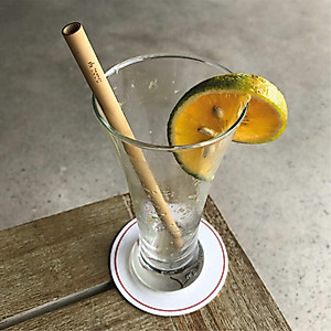 5 Bamboo Straw kit - Luxury Quality: 5 Reusable Straws of 20cm/7.9" from the SIGNATURE Line by Bamboo Step and a Cleaning Brush in a kraft paper box. (Regular Diameter Size: 0.35” / 9mm)