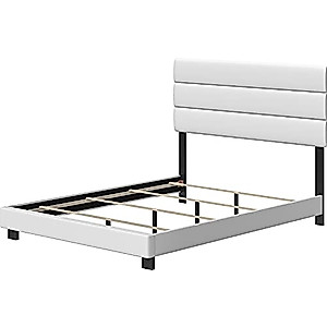 Boyd Sleep Napoli Upholstered Platform Bed Frame with Tri-Panel Headboard, Mattress Foundation Required: Faux Leather, White Twin