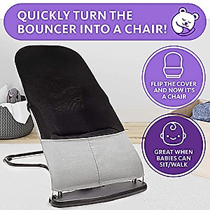 Ergonomic Baby Bouncer Seat - Bonus Travel Carry Case - Safe, Portable Rocker Chair with Adjustable Height Positions - Infant Sleeper Bouncy Seat Perfect for Newborn Babies by ComfyBumpy (Grey)