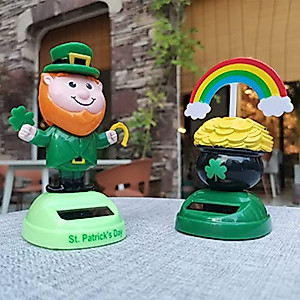 2pcs Car Solar Bobble Head Toy, St. Patrick's Day Leprechaun Powered Dancing Figurine Ornament, Shaking Figures Dashboard Decor, Festival Gifts for Car Office Home Desk Table Decoration