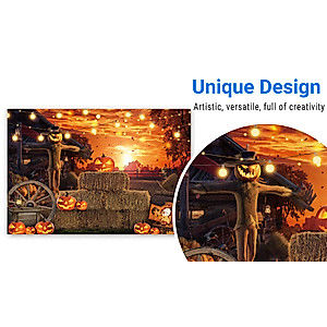 Funnytree 7x5FT Halloween Photography Backdrop Hallowmas Eve Gloomy Devil Pumpkin Scarecrow Background Horrible Scary Nightmare Party Banner Dress Up Decor Favors Gifts Photobooth Props