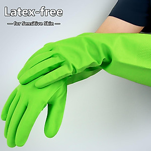 Cleanbear Synthetic Rubber Gloves, Medium Size, 11.8 Inches, 3 Pairs 3 Colors for Spring Cleaning, Dishwashing and Other Home Cleaning Use