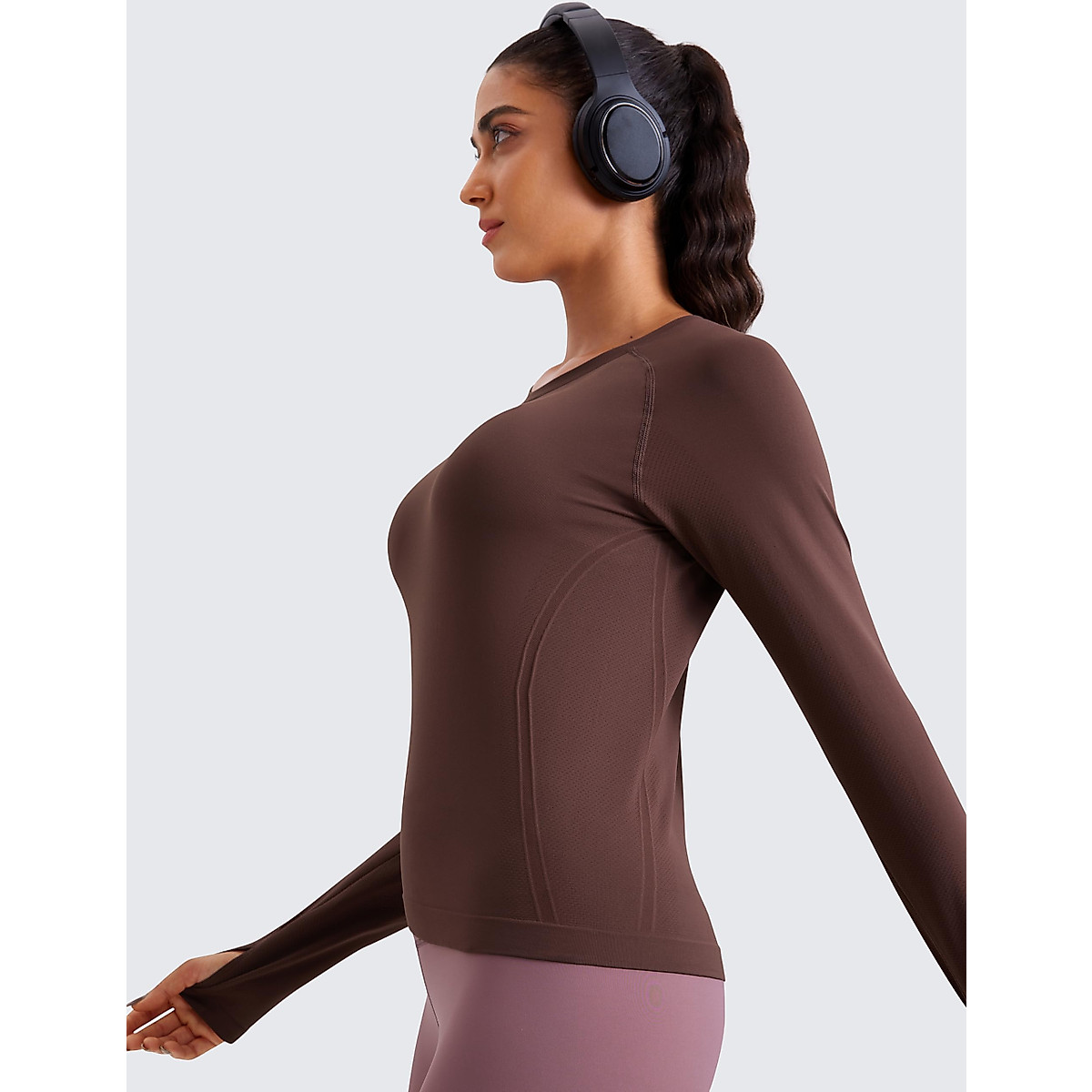 CRZ YOGA Womens Seamless Workout Long Sleeve Shirts Quick Dry Gym Athletic Tops Breathable Running Yoga T-Shirts Taupe Medium