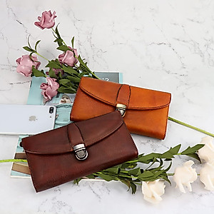 ORIREAL Women's Wallet Genuine Leather Wallet for Ladies Large Capacity Hand-Crafted Wallet Card Holder Purse (Coffee)