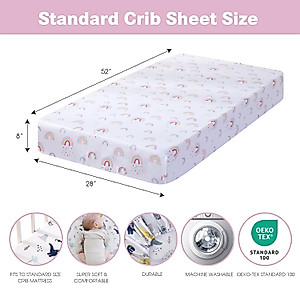 Plushii Crib Sheets for Baby Girls 4 Pack, 28"x 52" Extra Soft Microfiber Crib Sheet Set for Standard Crib & Toddler Mattress Pad, Rainbow & Elephant & Stars & Pink