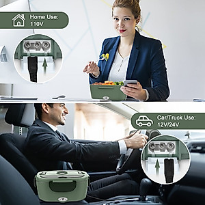 Vabaso Electric Lunch Box Food Heater, 2 in 1 Portable Heated Lunch Box for Car Truck Home Work Adults Food Heating, Leak Proof, 1.5L Removable Stainless Steel Container, 110V/12V/24V 60W