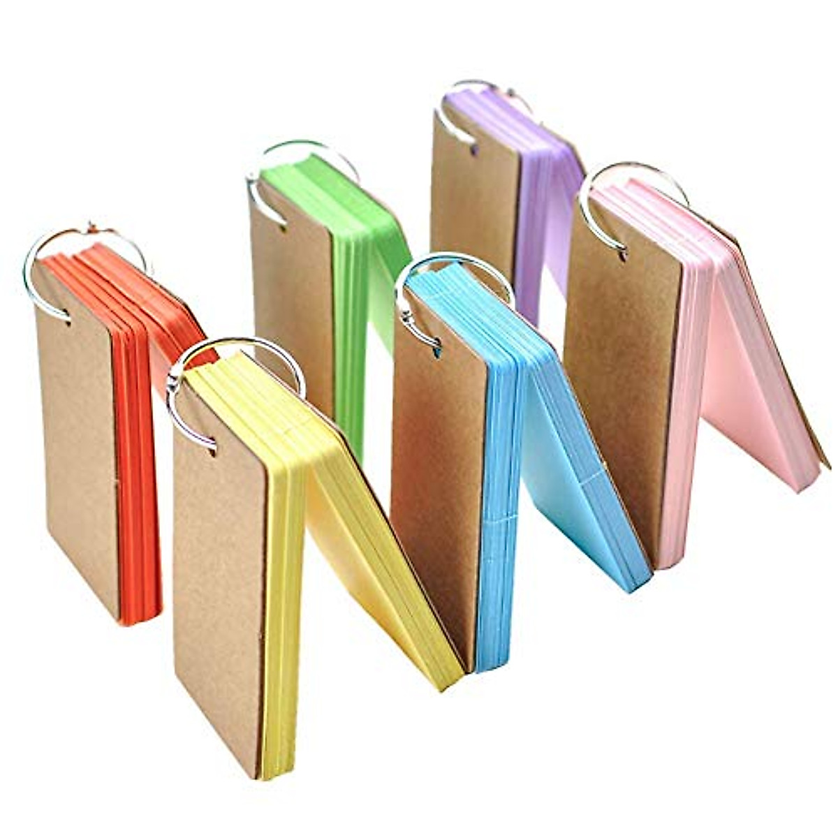 300Pcs Multicolor Kraft Paper Blank Flash Cards Study Cards Note Cards with Binder Ring for Bookmark/DIY Greeting Card/Index Card Stock for School Home Office Use, 90 * 55MM