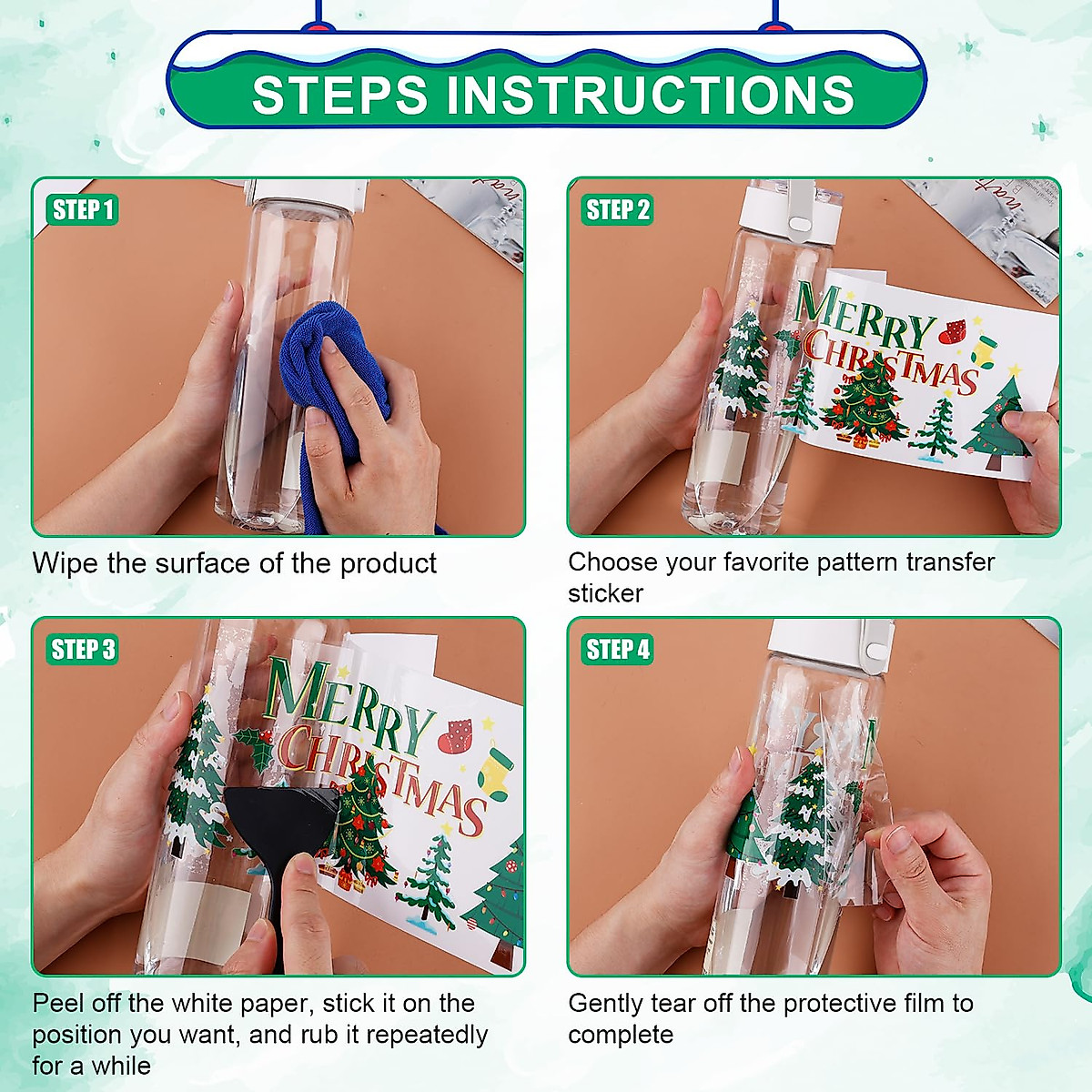 10 Sheets DTF Transfer Sticker, Christmas Transfer Stickers for 16oz Glass Cups Waterproof DTF Cup Wrap Gnomes Gingerbread Men Santa Claus Patterns Rub on Transfers for Glass Crafts